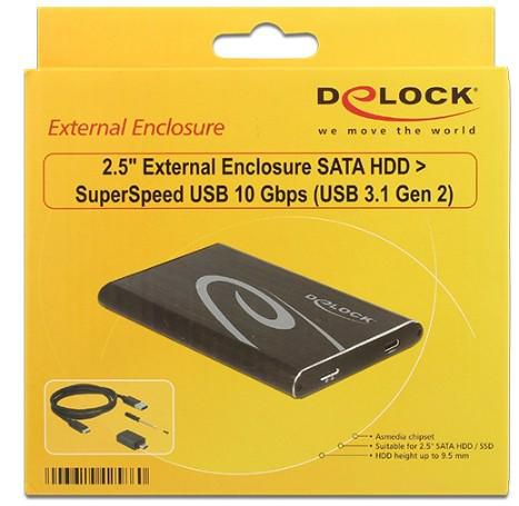 Delock 2.5″ External Enclosure SATA HDD, SuperSpeed USB 10Gbps (USB 3.1 ...