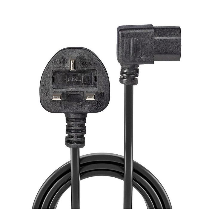 Lindy 1m UK 3 Pin Plug to Right Angled IEC C13 Mains Power Cable, Black ...