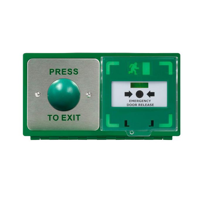 ICS Hinged double back box with AA57-PTE green dome button and MCP110 ...