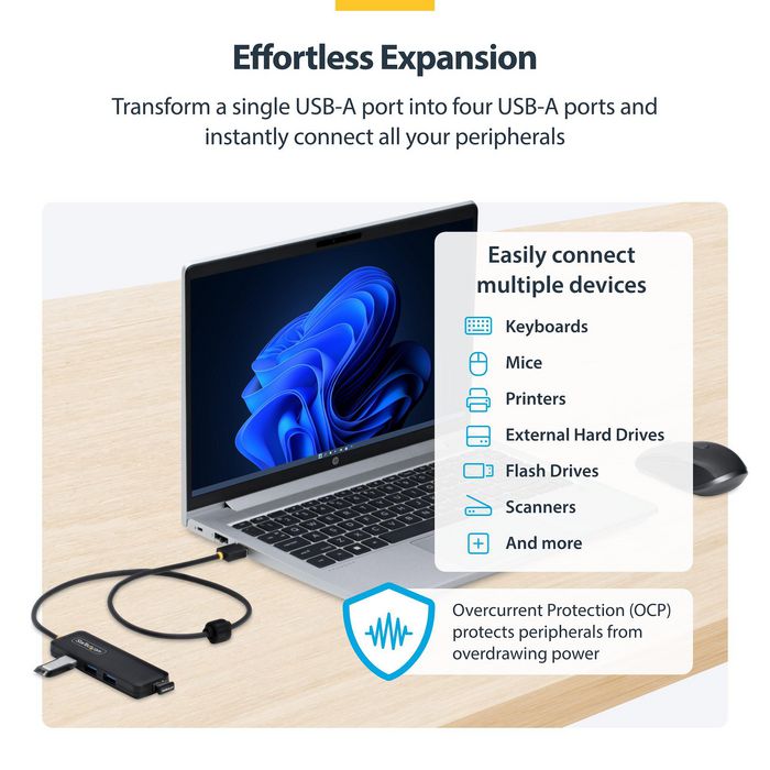 StarTech.com 4-Port USB-A Hub, 5Gbps, Bus Powered, 4X USB-A Mini Hub ...